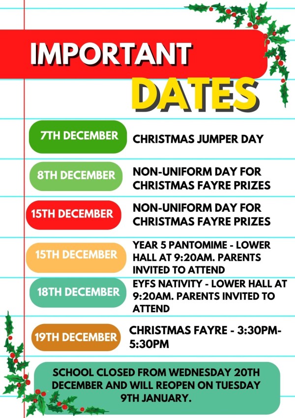 Important Dates For December - Heath Mount